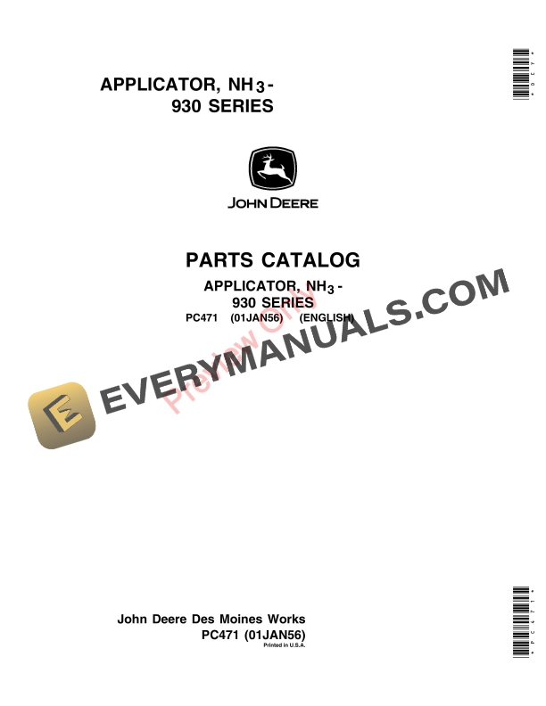 John Deere 930 Series NH3 Applicator Parts Catalog PC471 01JAN56