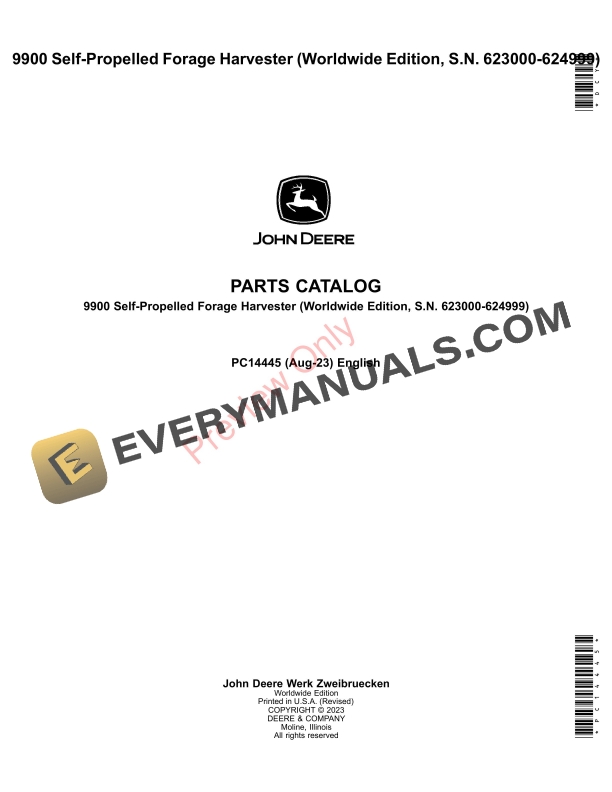 John Deere 9900 Self-Propelled Forage Harvester Parts Catalog PC14445 ...