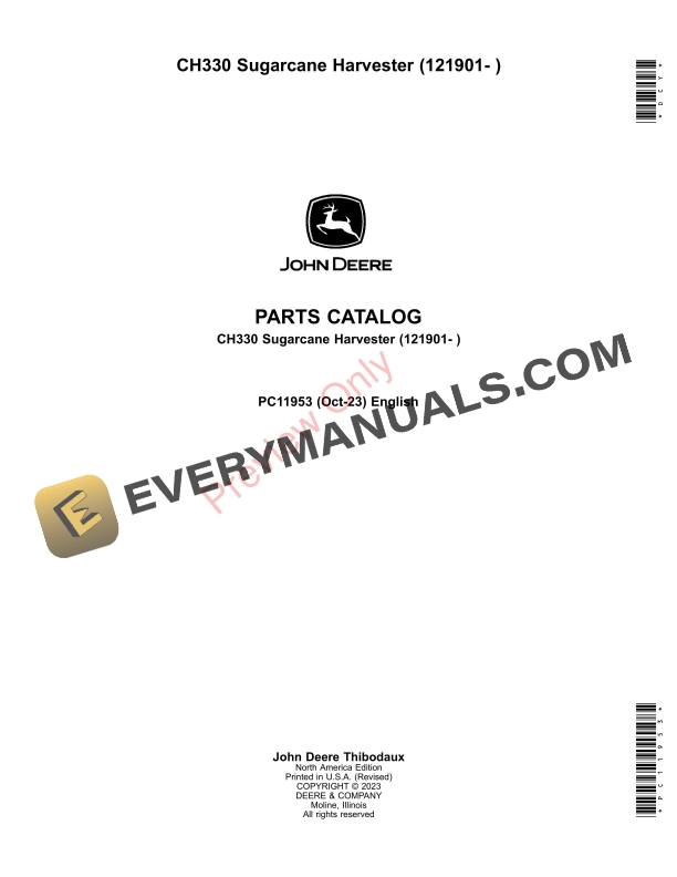 John Deere CH330 Sugarcane Harvester (121901- ) Parts Catalog PC11953 ...