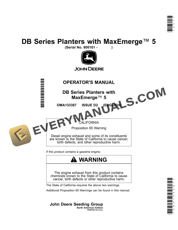 John Deere DB Series Planters With MaxEmerge 5 Operator Manual OMA133387