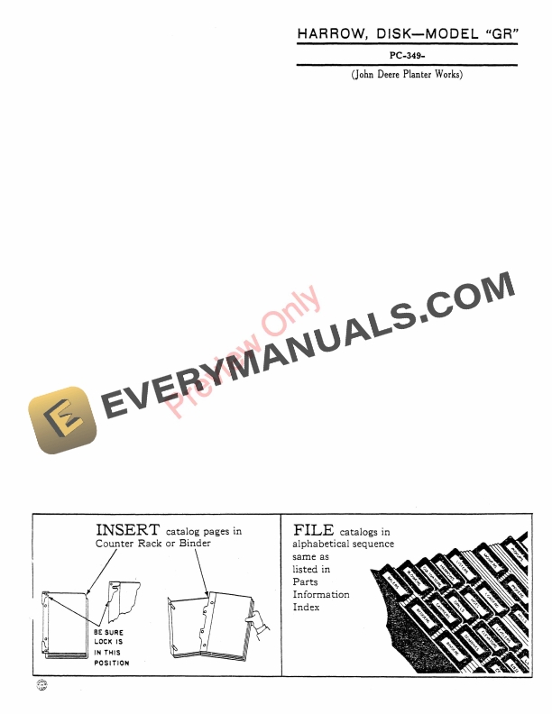 John Deere Disk Harrow - Model GR Parts Catalog PC349 01AUG58