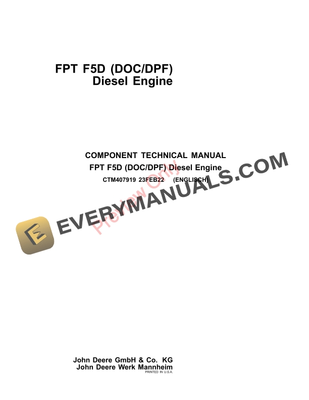 John Deere FPT F5D (DOCDPF) Diesel Engine Component Technical Manual ...