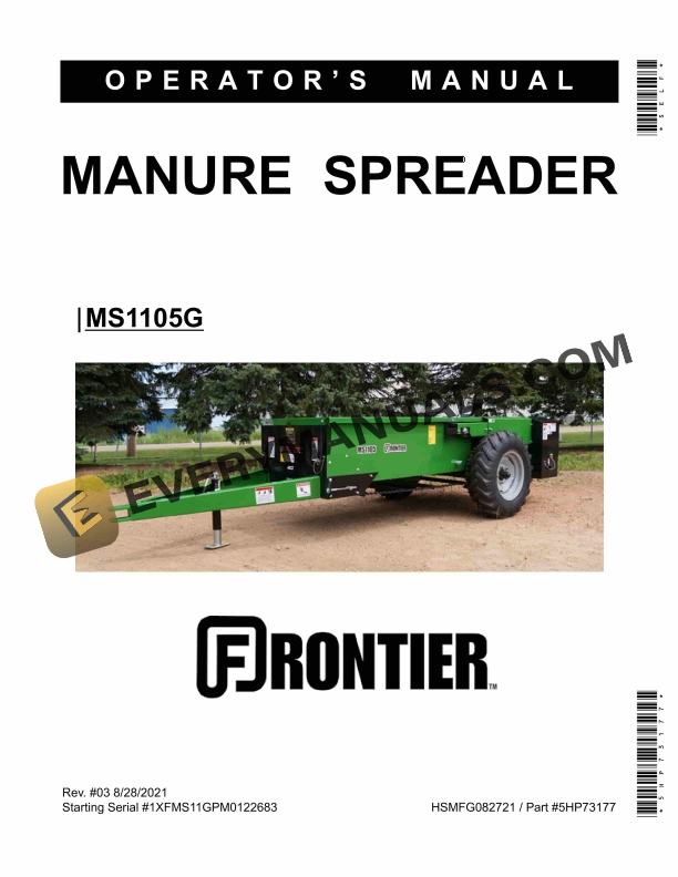 John Deere Frontier MS1105G MANURE SPREADER Operator Manual 5HP73177