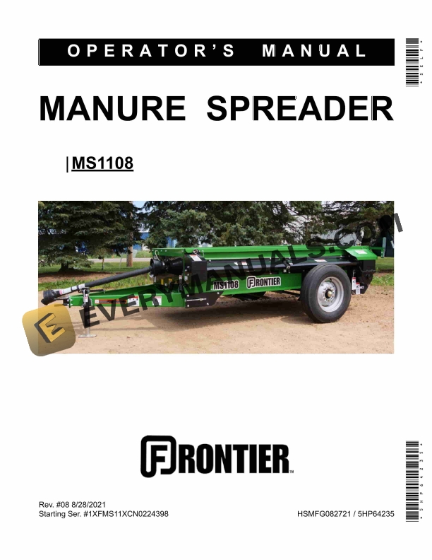 John Deere Frontier MS1108 Manure Spreader Operator Manual 5HP64235