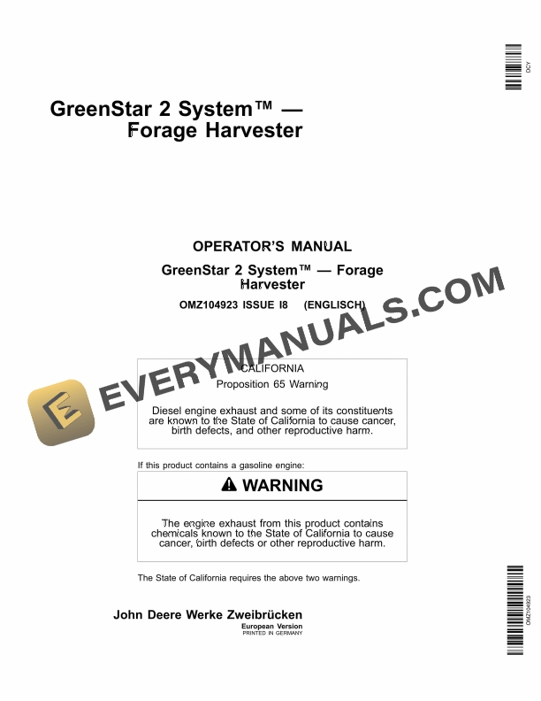 John Deere GreenStar 2 System- Forage Harvesters Operator Manual OMZ104923