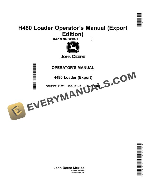 John Deere H480 Loader Operator Manual OMPXX11167