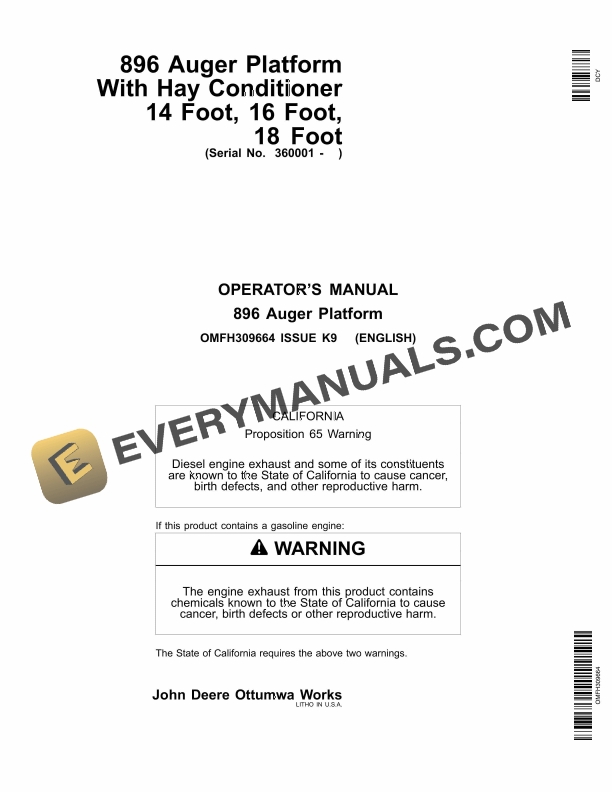 John Deere Hay Conditioner 14 Foot, 16 Foot, 18 Foot With 896 Auger ...