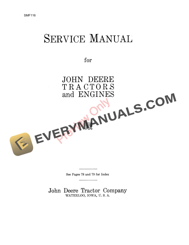 John Deere Model D Tractor (-119099), General Purpose Tractors, E Vintage Engines Service Manual ...