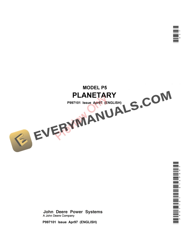 John Deere Model P5 Planetary Wheel Drive Planetary P997101 01APR97