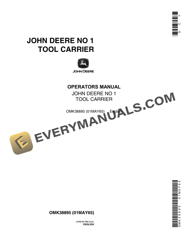 John Deere NO 1 TOOL CARRIER Operator Manual OMK38895