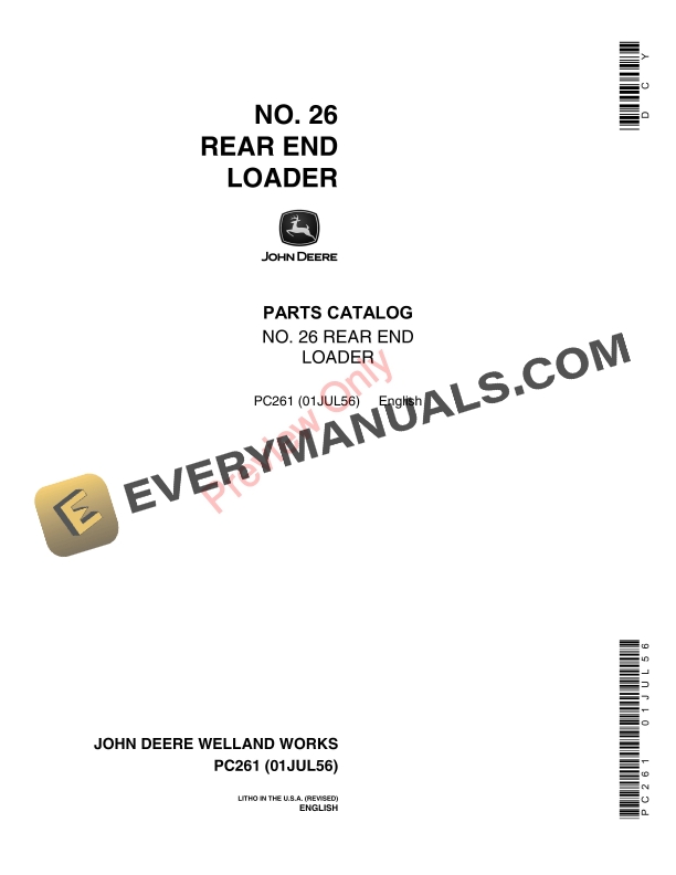 John Deere No. 26 Rear-End Loader Parts Catalog PC261 01JUL56