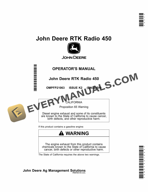 John Deere RTK Radio 450 Operator Manual OMPFP21063