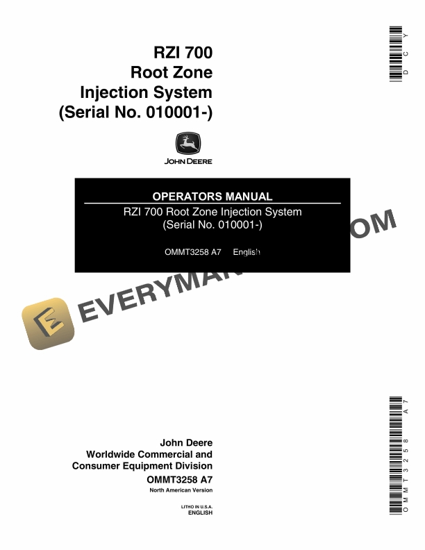John Deere RZI 700 Root Zone Injection System Operator Manual OMMT3258