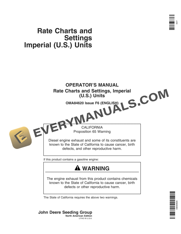John Deere Rate Charts and Settings, Imperial (U.S.) Units Operator ...