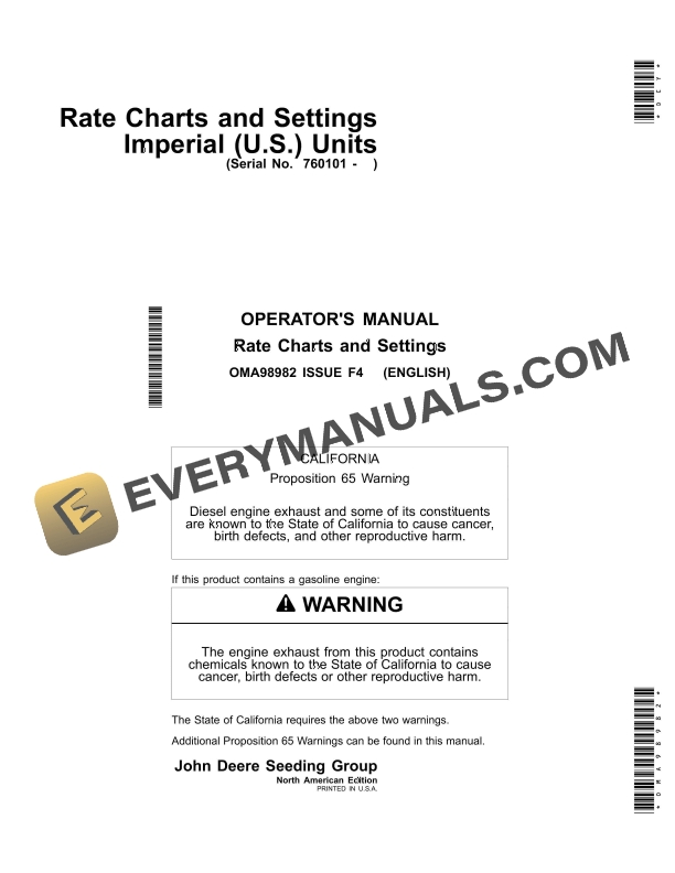 John Deere Rate Charts and Settings Imperial (U.S.) Units Operator ...