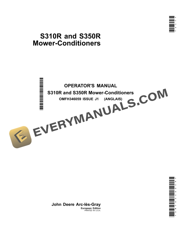 John Deere S310R and S350R Mower-Conditioner Operator Manual OMFH346059