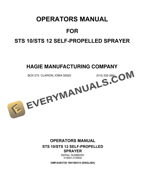 John Deere STS 10STS 12 SELF-PROPELLED SPRAYER Operator Manual OMFA493739
