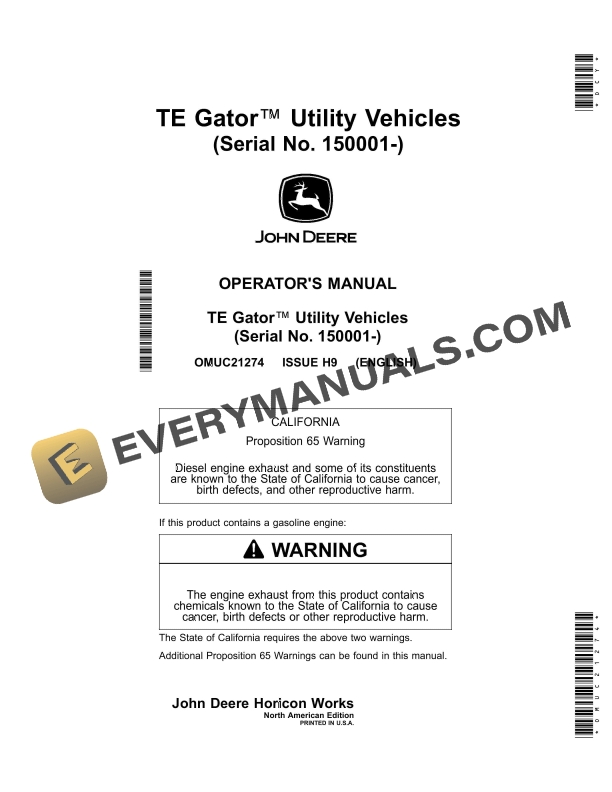 John Deere TE Gator Utility Vehicles Operator Manual OMUC21274