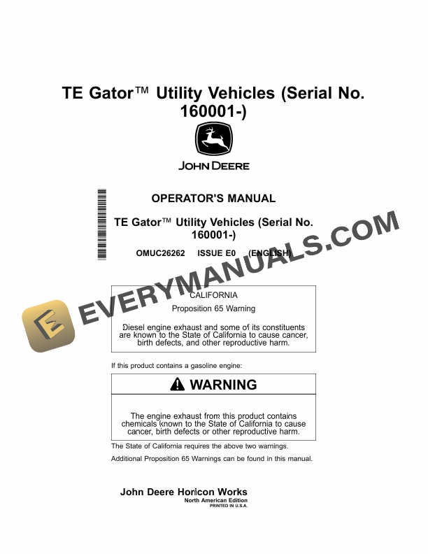 John Deere TE Gator Utility Vehicles Operator Manual OMUC26262