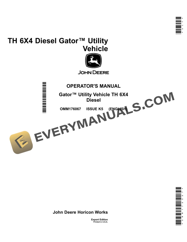 John Deere TH 6x4 Diesel Gator Utility Vehicles Operator Manual OMM176067