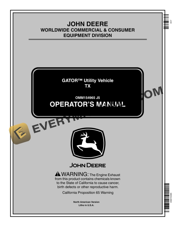 John Deere TX GATOR Utility Vehicles Operator Manual OMM154965