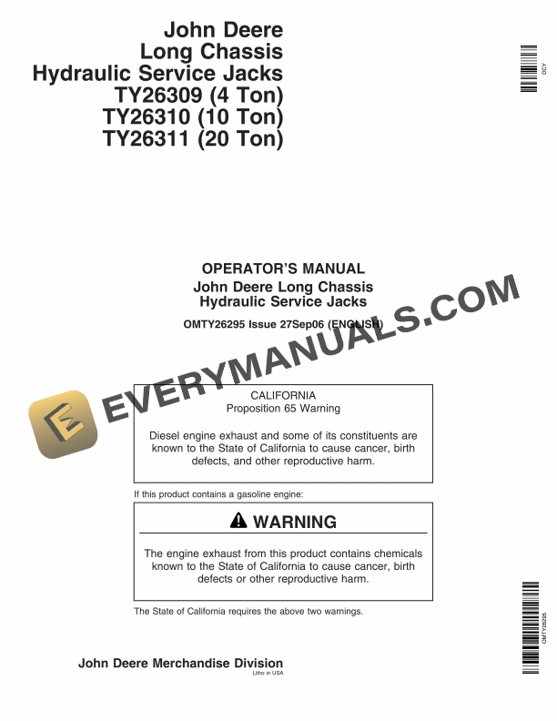 John Deere TY26309 (4 Ton) TY26310 (10 Ton) TY26311 (20 Ton) Long ...