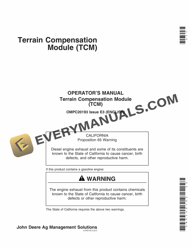 John Deere Terrain Compensation Module (TCM) Operator Manual OMPC20193