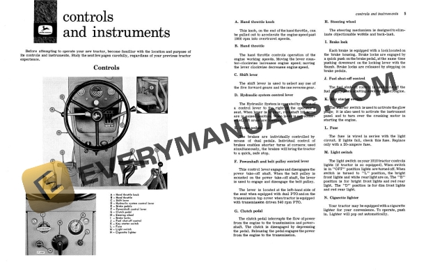 John Deere 1010 Diesel Utility Tractor Operator Manual OMT15501