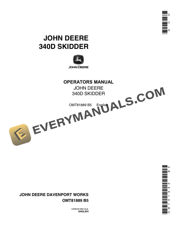 John Deere 340D Skidder Operator Manual OMT81889