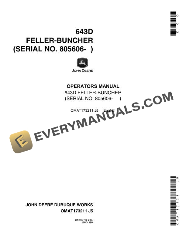 John Deere 643D Feller Buncher Operator Manual OMAT173211