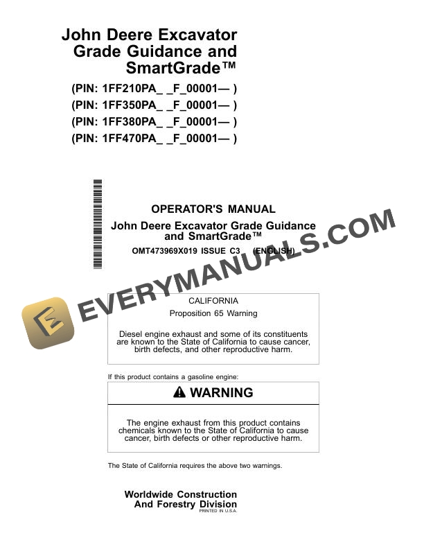 John Deere Excavator Grade Guidance and SmartGrade Operator Manual ...