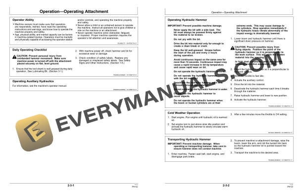John Deere HH90 Hydraulic Hammer Operator Manual OMT443817X019