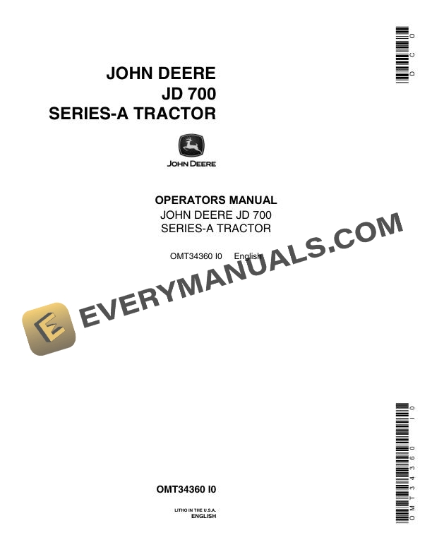 John Deere JD 700 Series A Tractor Operator Manual OMT34360