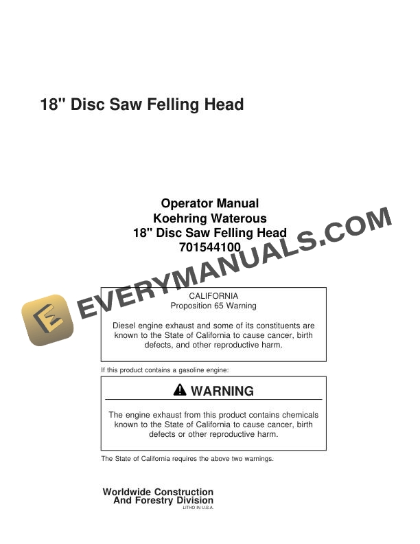 John Deere Koehring Waterous 18 inch Disc Saw Felling Head Operator ...