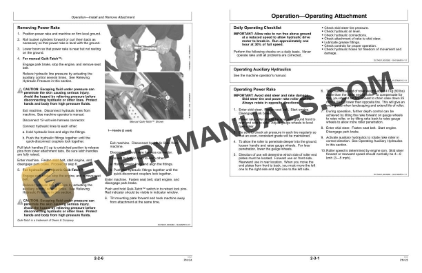 John Deere PR60, PR72B, PR84B, PR96B Power Rake Operator Manual OMT209893