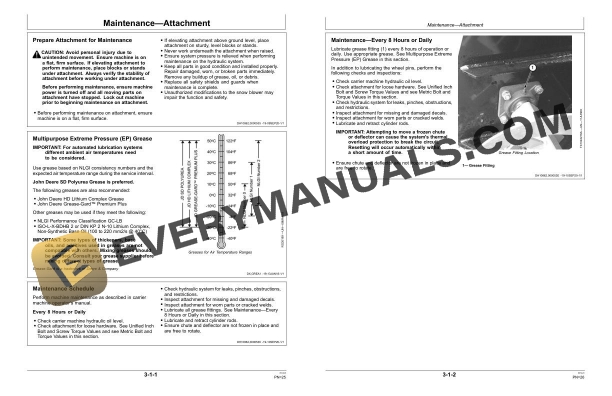 John Deere SB60 to SB84H Snow Blower Operator Manual OMT248111