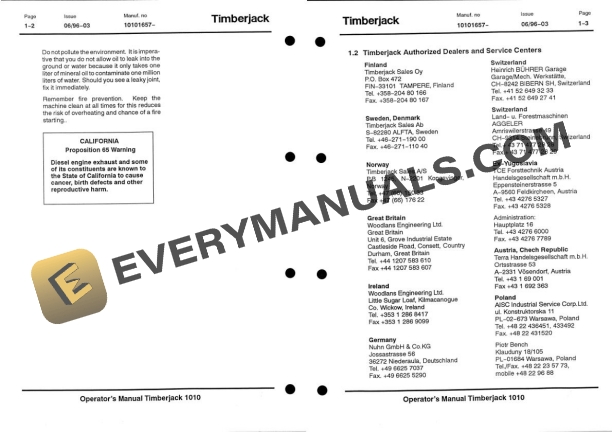 John Deere Timberjack 1010 Forwarder Operator Manual F047242