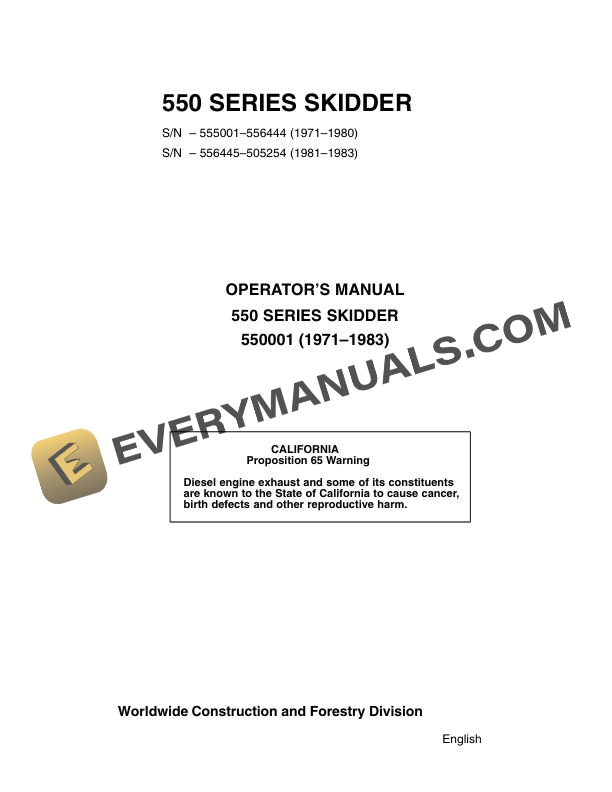 John Deere Timberjack 520 Forwarder Operator Manual 520001