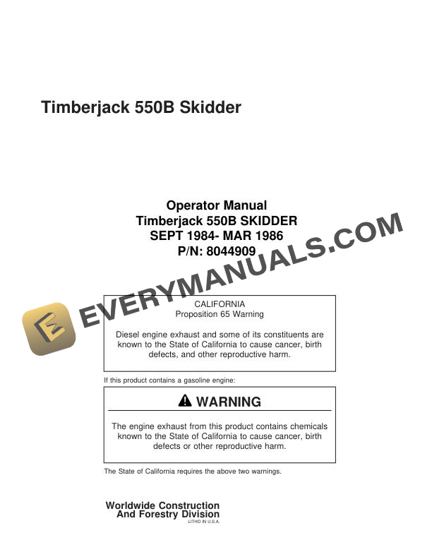 John Deere Timberjack 520 Forwarder Operator Manual 520001