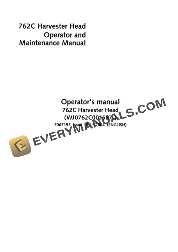 John Deere Timberjack 762C Harvester Head Operator Manual F067153