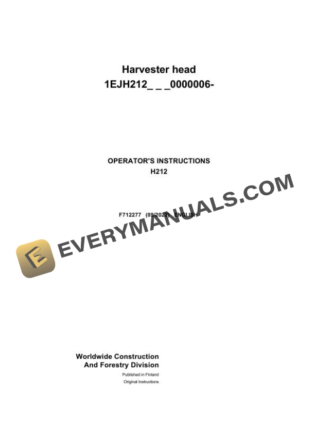 John Deere Timberjack H212 Harvester head Operator Manual F712277