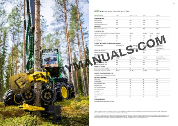 John Deere Timberjack H219 Harvester Head Operator Manual F718858