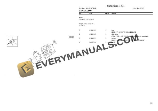 Hurlimann XB MAX 110 (5001) Tractor Parts Catalog PDF