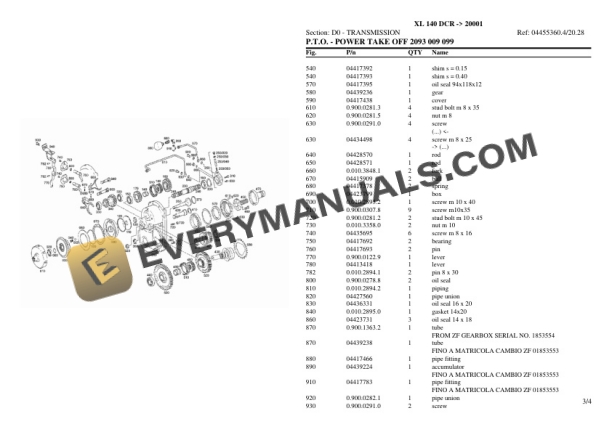 Hurlimann XL 140 DCR (20001) Tractor Parts Catalog PDF