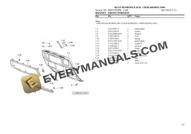 Lamborghini R6.115 HI-PROFILE DCR (ZKDL460200TL15001) Tractor Parts Catalog PDF