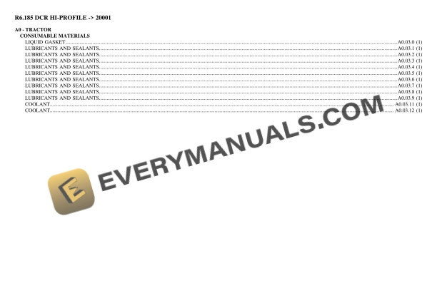 Lamborghini R6.185 DCR HI-PROFILE (20001) Tractor Parts Catalog PDF