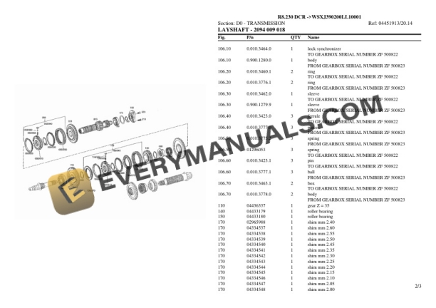 Lamborghini R8.230 DCR (WSXJ390200LL10001) Tractor Parts Catalog PDF