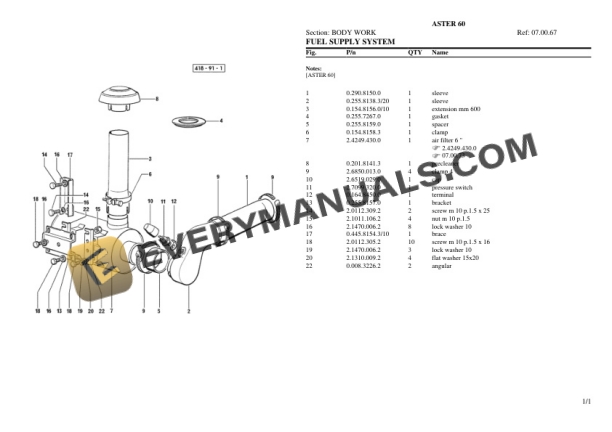 Same ASTER 60 Tractor Parts Catalog PDF