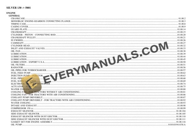 Same SILVER 130 (5001) Tractor Parts Catalog PDF
