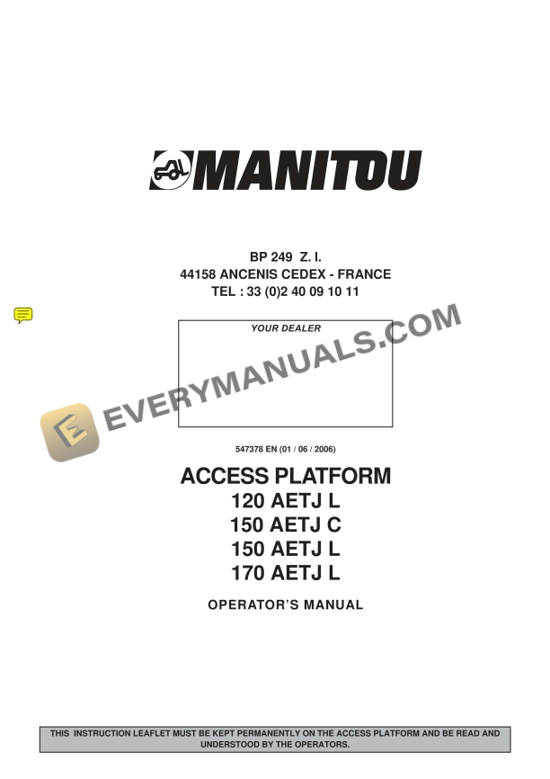Manitou 120 AETJ L, 150 AETJ C, 150 AETJ L, 170 AETJ L Access Platform ...